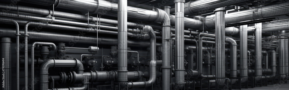The installation of indoor pipe systems in a modern factory represents ...
