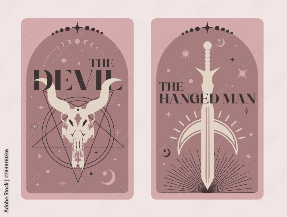 Pairs of Tarot cards Devil and The Hanged Man, Celestial Tarot Cards ...