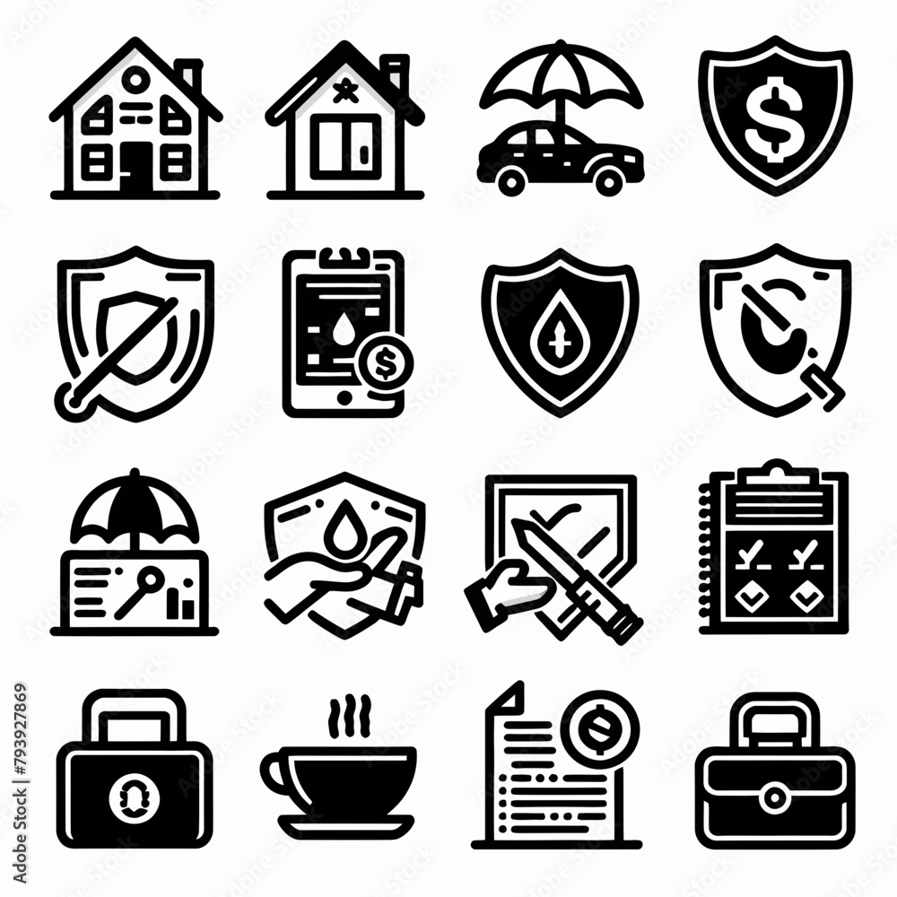 outline insurance icon set silhouette vector illustration white ...
