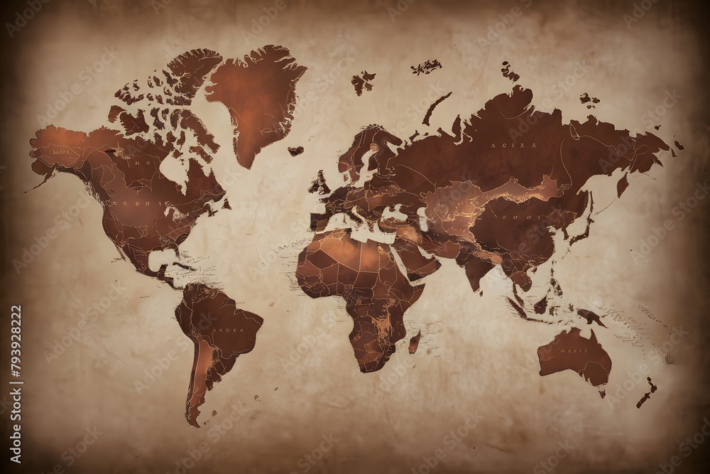 Futuristic world map with digital design, grid lines, and blue color ...