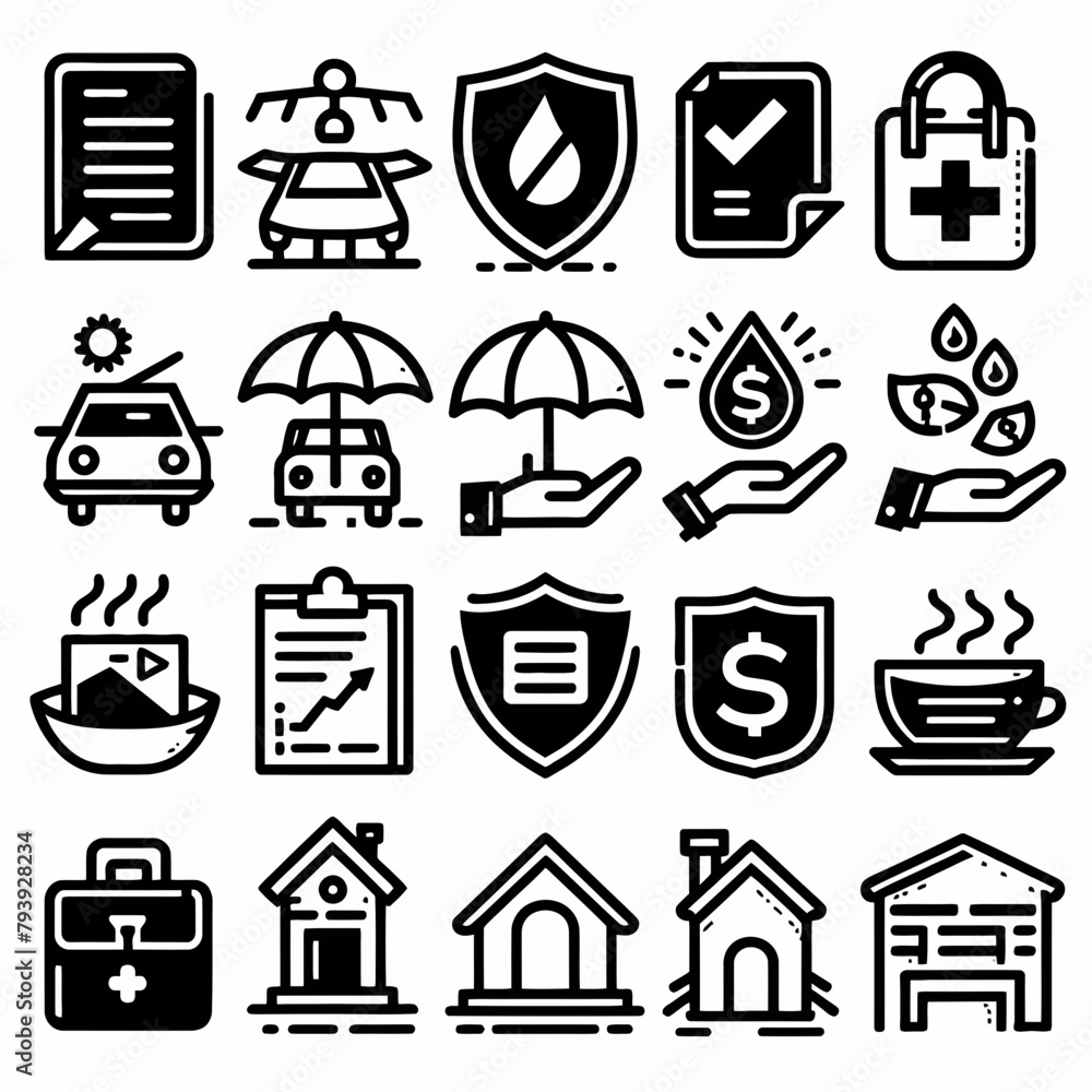 outline insurance icon set silhouette vector illustration white ...