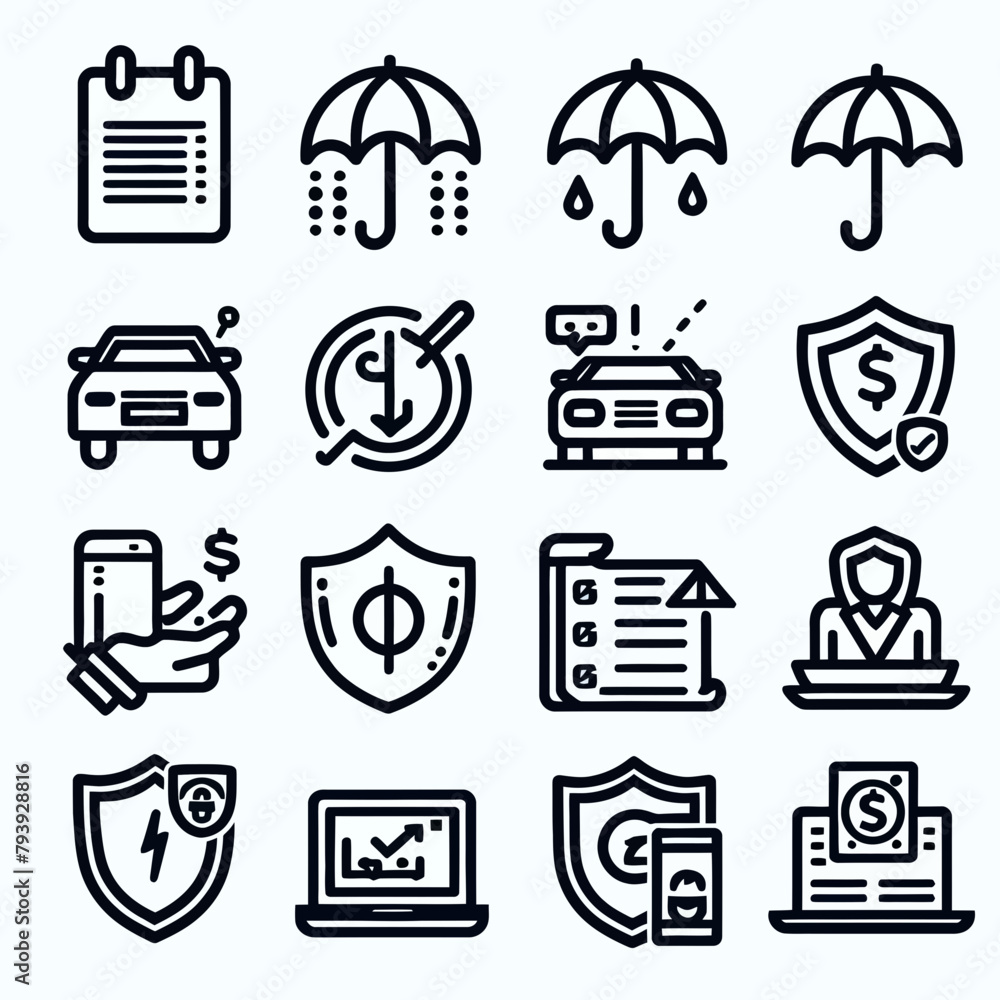 outline insurance icon set silhouette vector illustration white ...