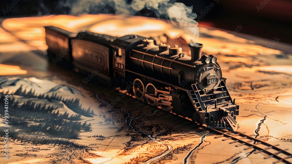 Detailed miniature model of a vintage steam locomotive, gracefully ...