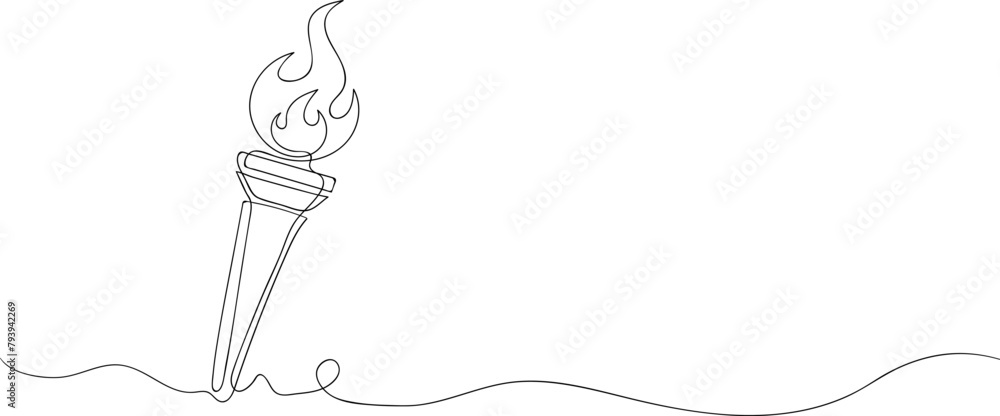 Burning torch one Continuous line on a white background. Vector ...