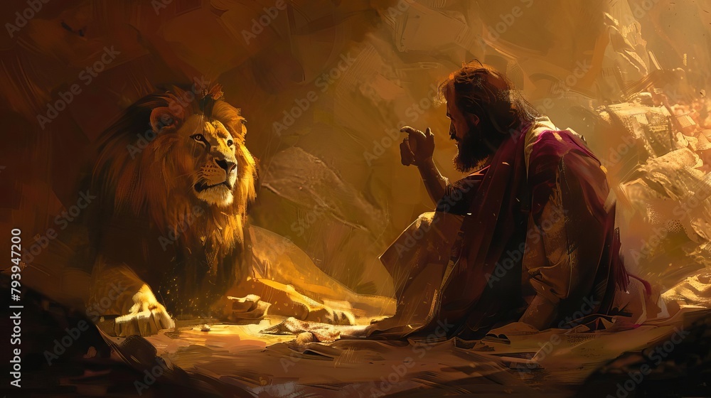 daniel in the lions den jesus christ as lion of judah biblical scene ...