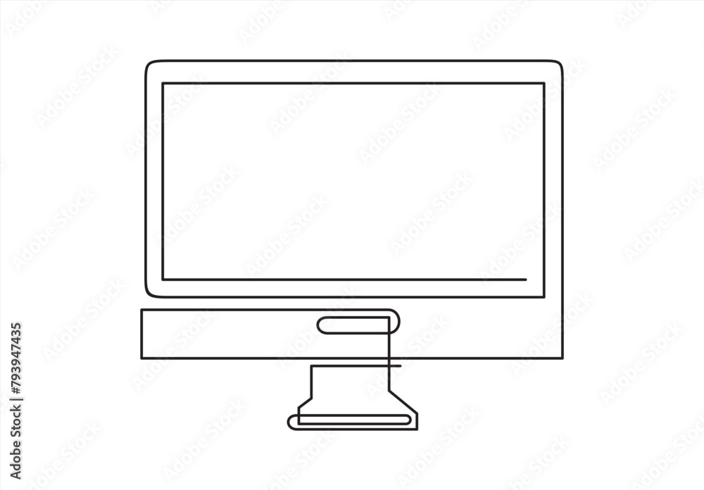 Continuous one line drawing of flat screen computer monitor or tv ...