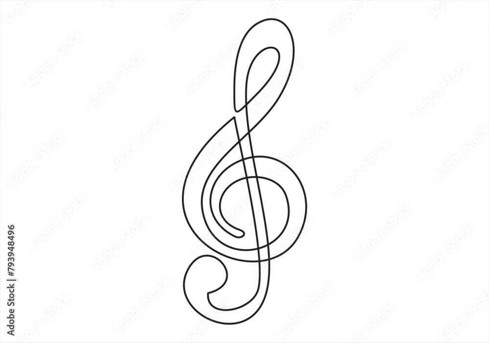 Continuous line drawing of treble clef. Music note one line icon. One ...