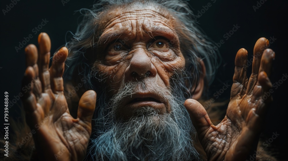 Evolution in humans: a man with a beard displaying his mutated six ...