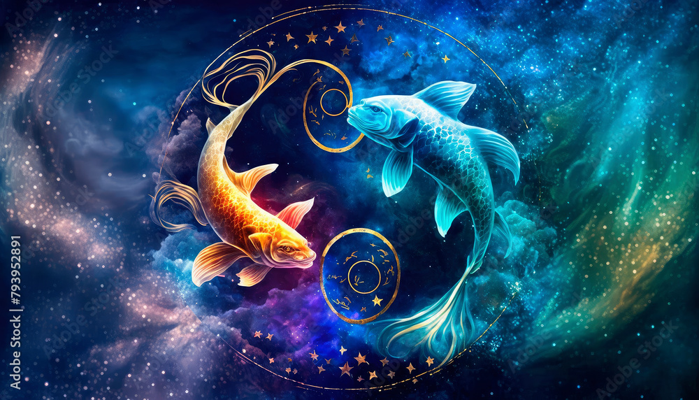 fish zodiac sign on space background. Generative AI, Stock Illustration ...