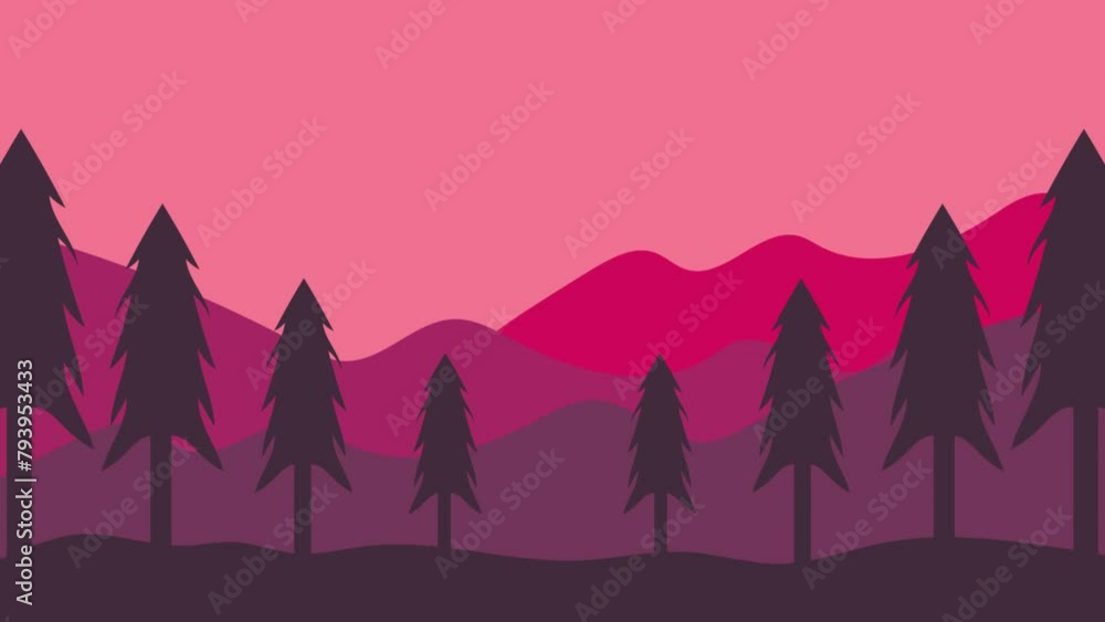 sunset mountain silhouette animation.panoramic summer animation video ...