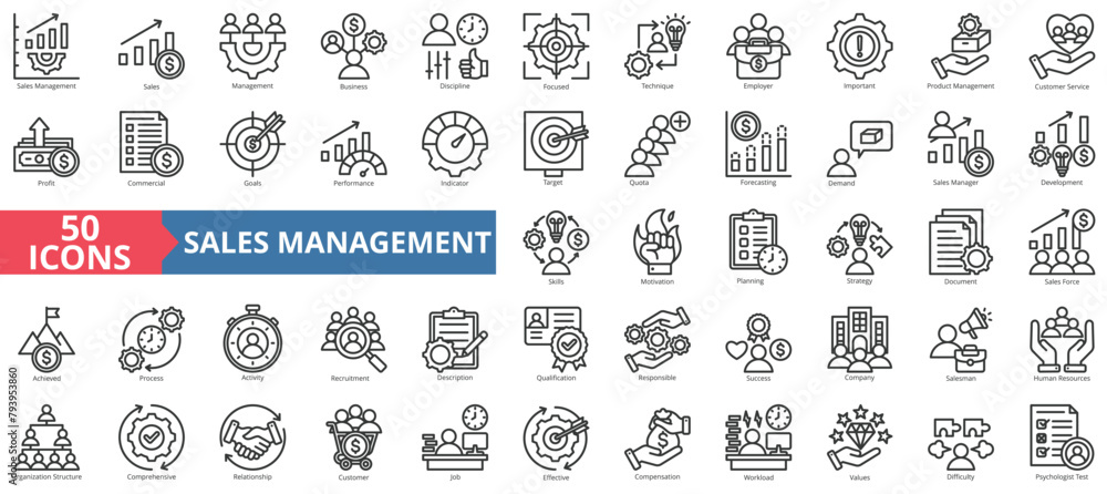 Sales management icon collection set. Containing business, discipline ...