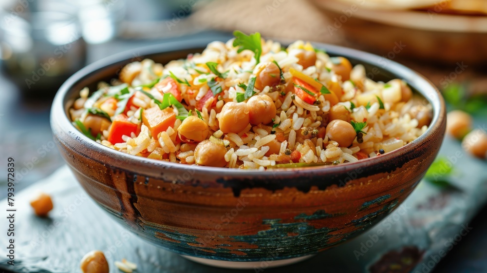 Chickpea Rice Dish Combined with Vegetables or Basmati Rice Pilaf with ...