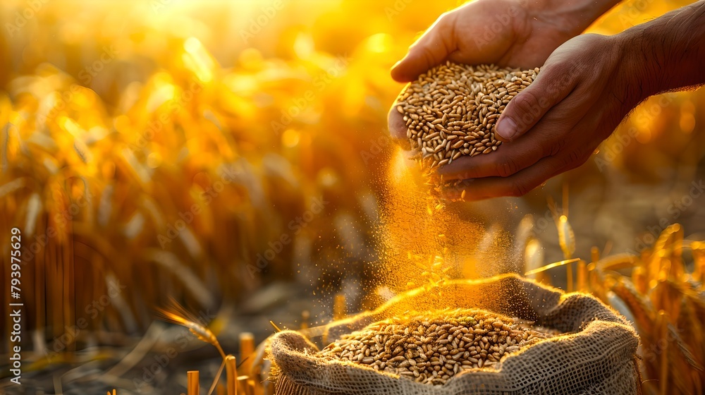 Golden Hour in the Wheat Field: A Hand Sifting through Grains. Harvest ...