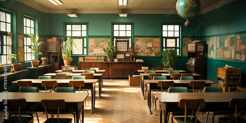 Nostalgic shot of an empty classroom at the end of the school year ...