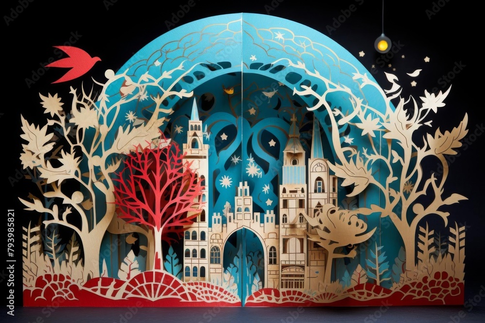 Delightful childrens book cover with papercut artwork, depicting a ...