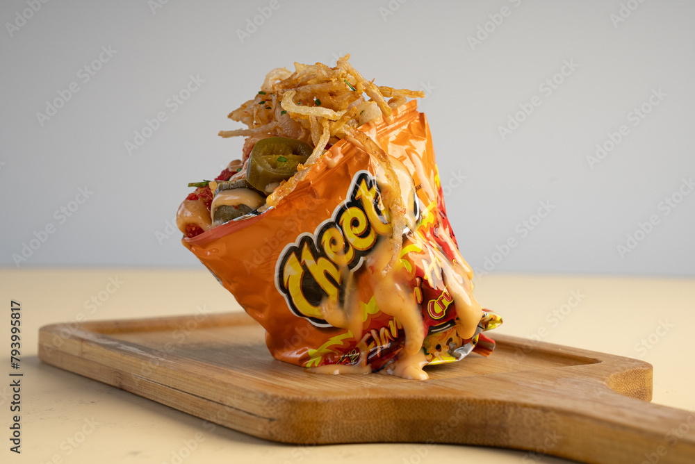 Doha, Qatar - August ‎18, ‎2022: Cheetos flamin' hot crunchy packet ...