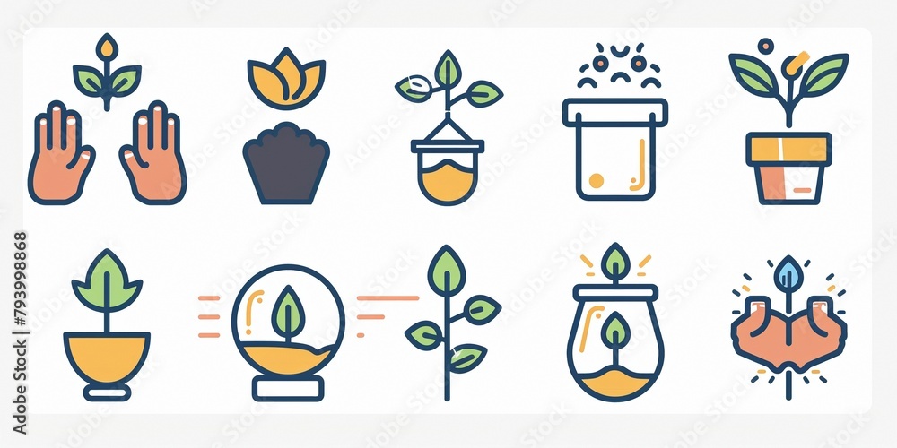 Soil testing flat line icons set. Agriculture, planting vector ...