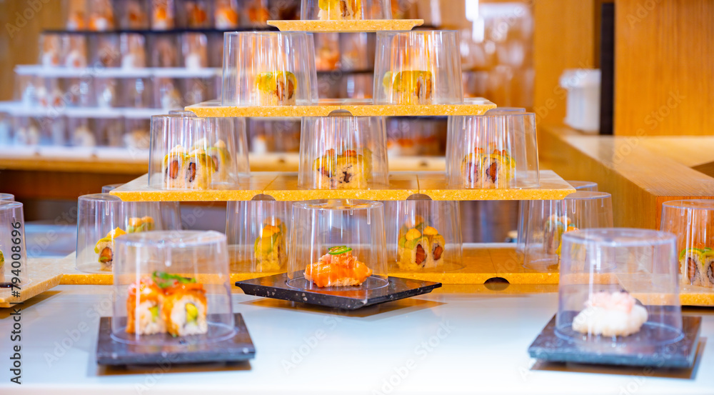 Japanese cuisine, modern restaurant with sushi, sashimi, other Japanese ...