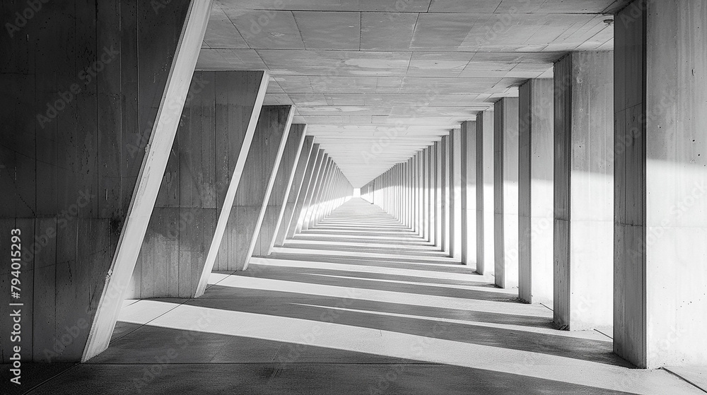 long and infinite corridor, minimalist architectural design, parallel ...