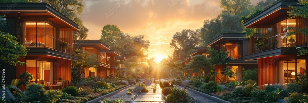 Architectural concept of a zero-emission neighborhood, powered by ...