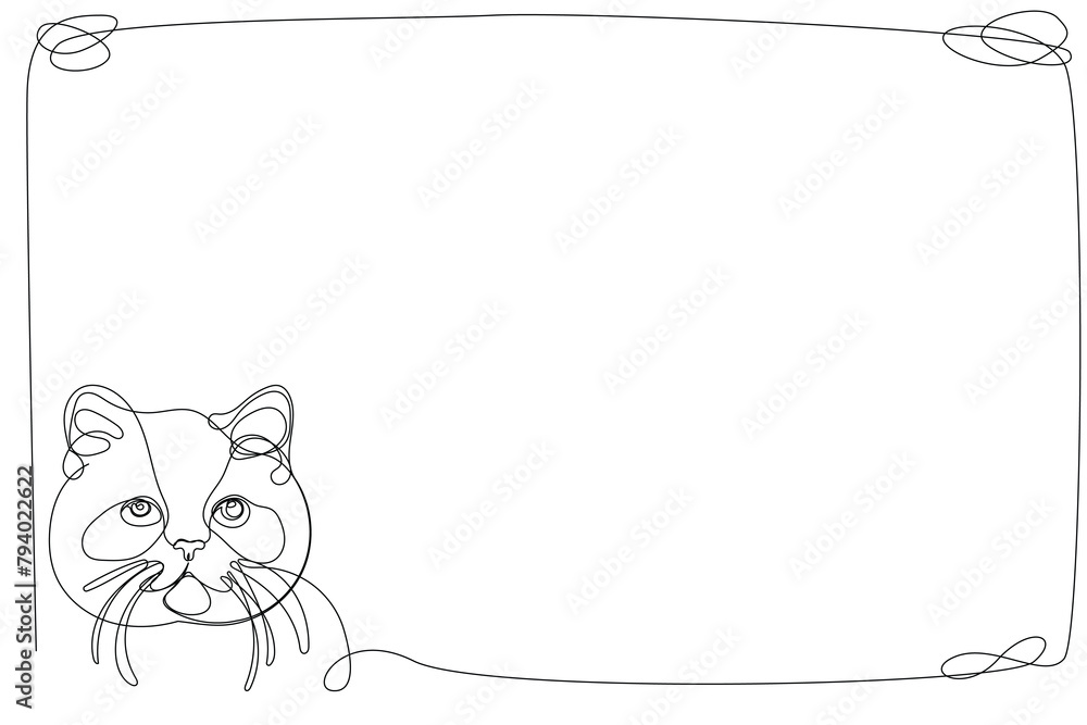 Line Art Cat Animal Frame. Domestic Cute Pet Sketch Silhouette Border ...