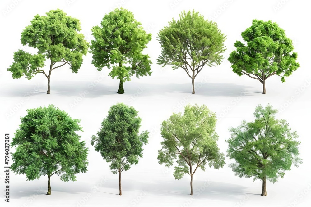 collection of realistic 3d trees isolated on white background ...