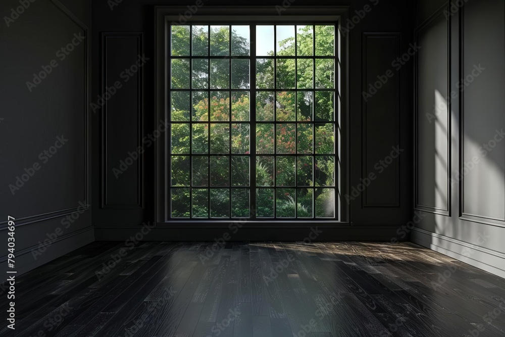 dramatic black room interior with glowing window light hdri map for 3d ...