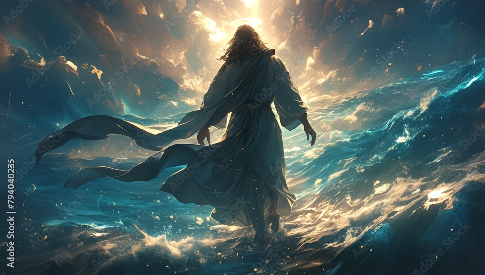Jesus walks on water during storm at sea, waves ocean, miracle, 4k ...