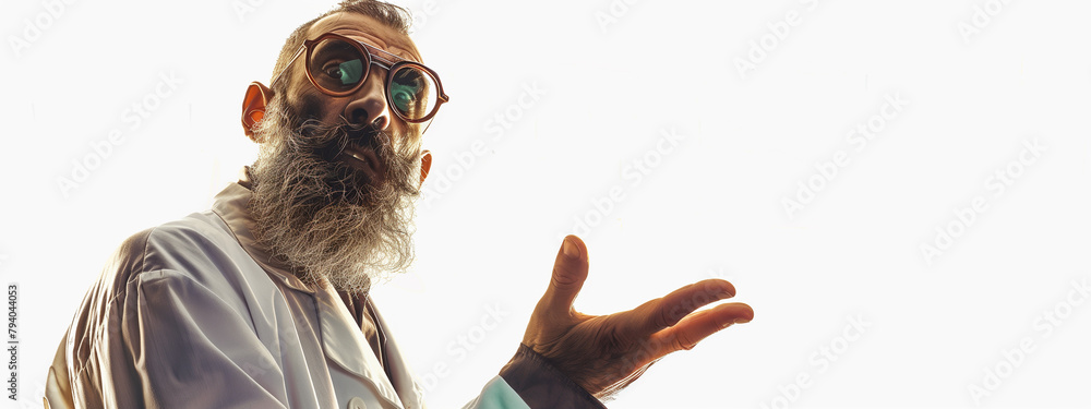 scientist emerges, his disheveled appearance and intense gaze hinting ...