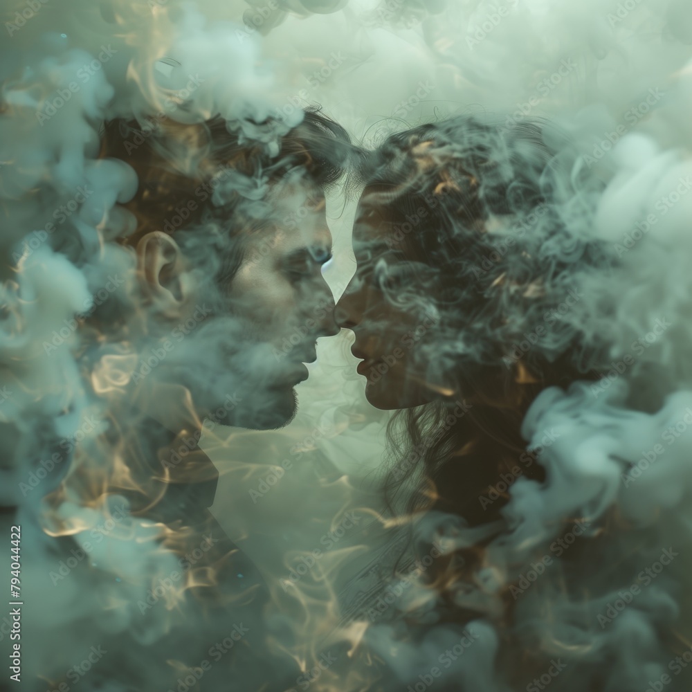 Ashes. photos of couples man and woman in mystical smoke. Groom and ...