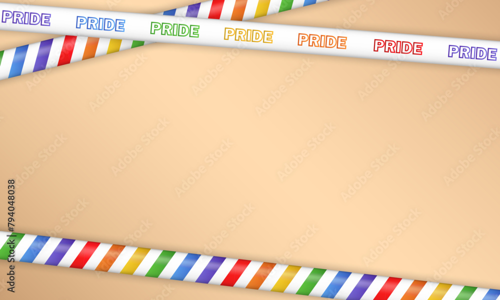 Empty banner and white barricade tapes with rainbow LGBT flag diagonal ...