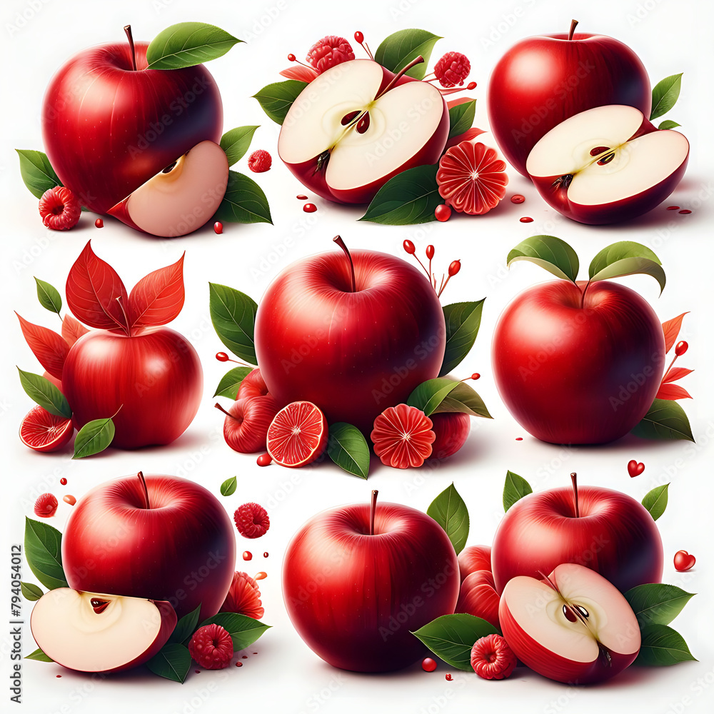 Red apple with half isolated on white background with clipping path and ...