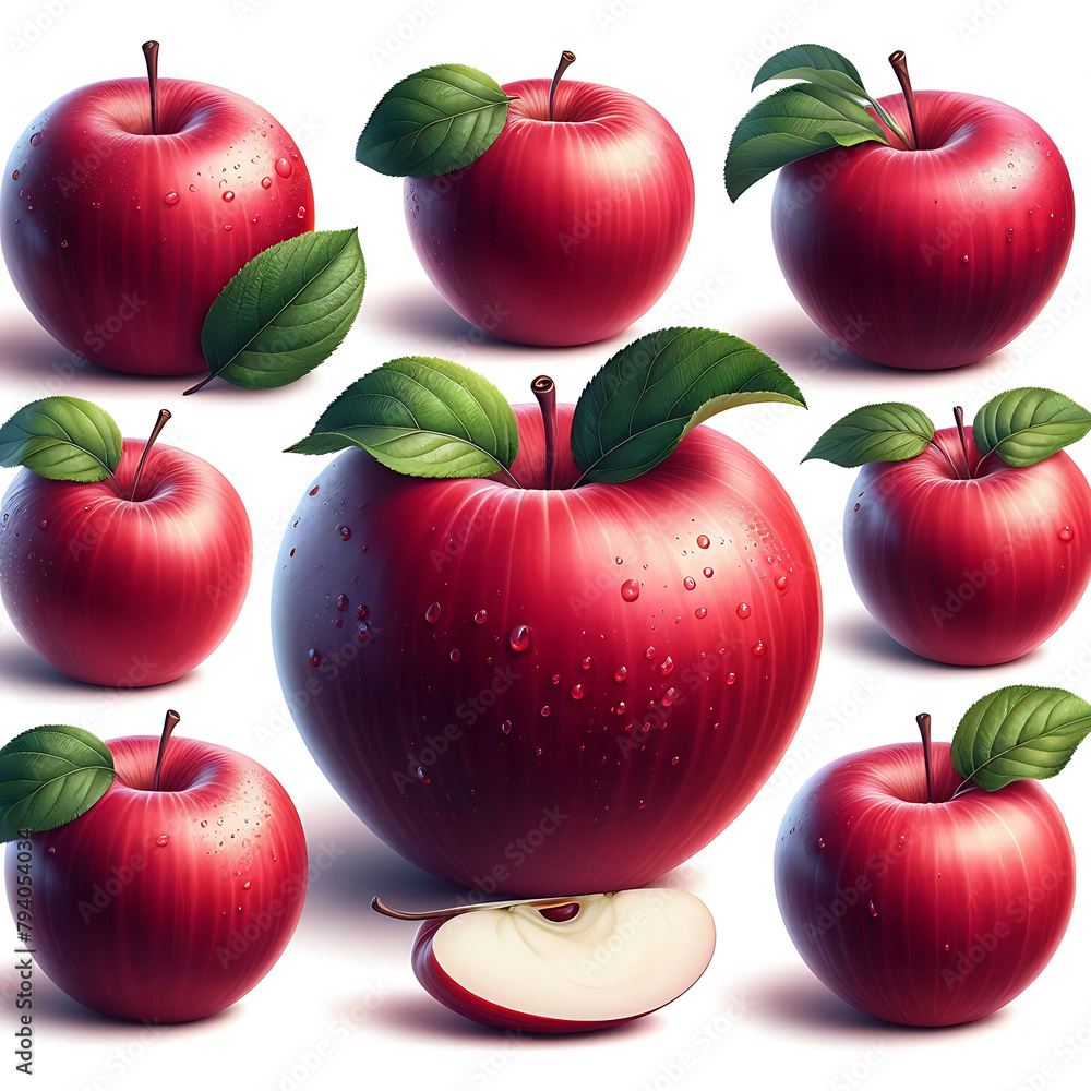 Red apple with half isolated on white background with clipping path and ...