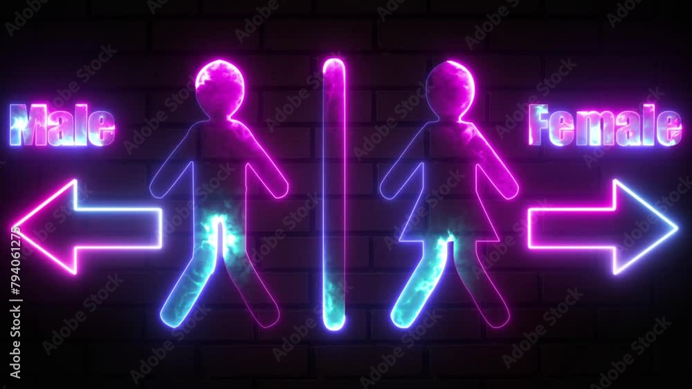 WC toilet neon sign with Male ad Female animated glowing icon. Man and ...