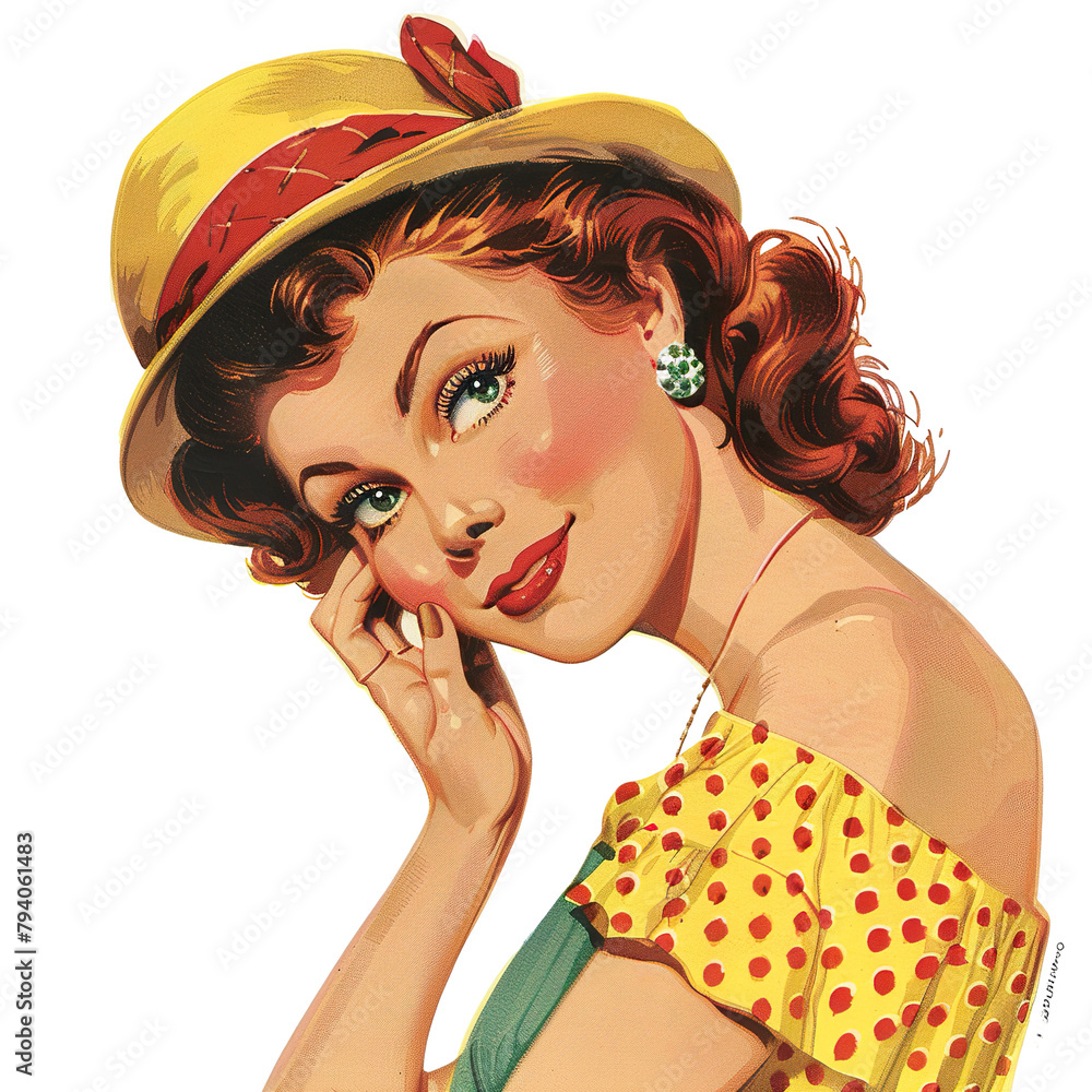 vector clip art from the 1950s Winking young woman in retro clothes ad ...