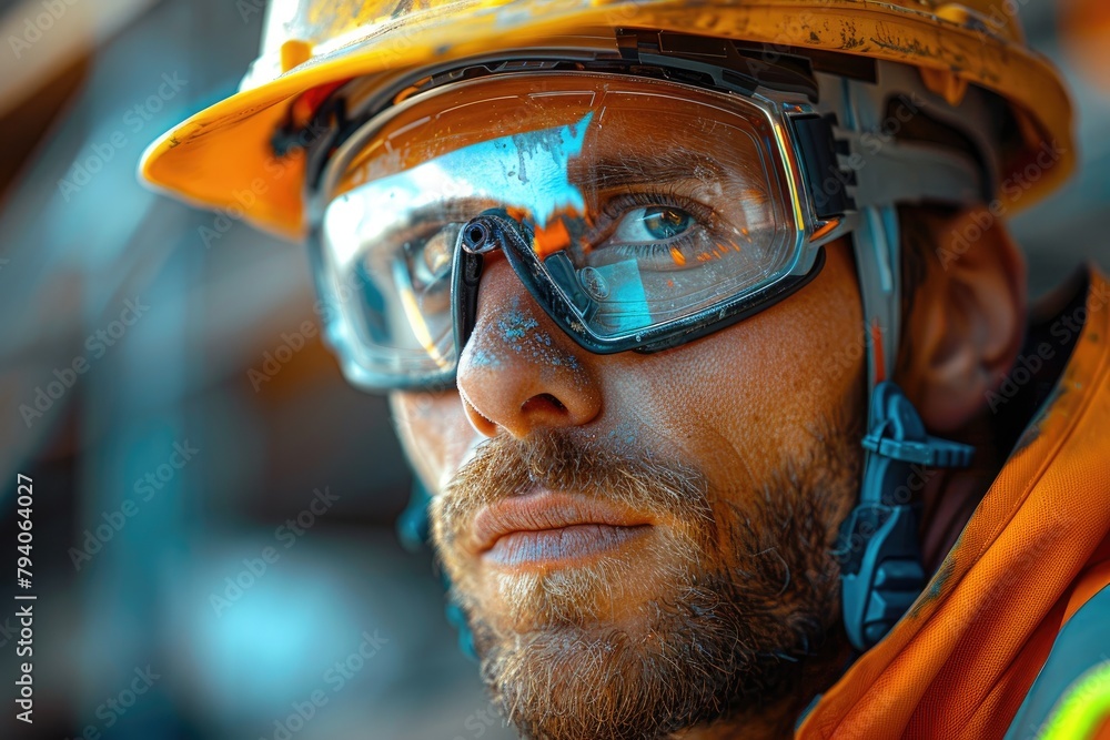 Illustration of a construction worker wearing a hard hat, high ...