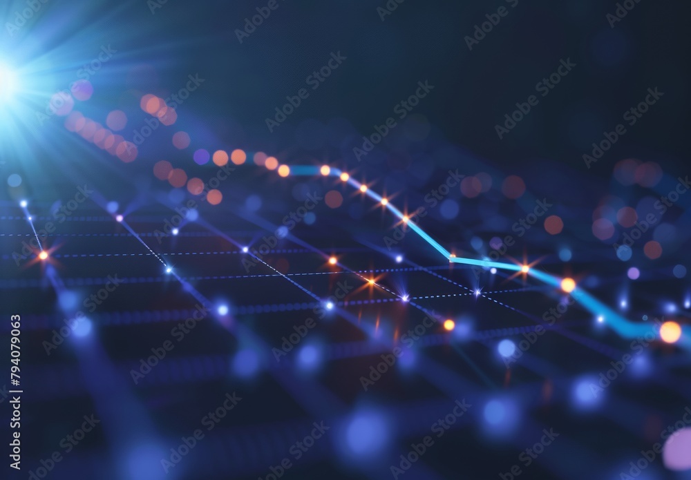 3D line graph depicts consistent growth, rising from straight-on ...