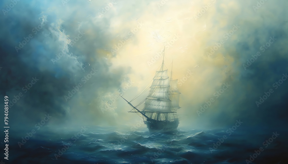 Illustrate a detailed traditional oil painting of an ethereal ghost ...