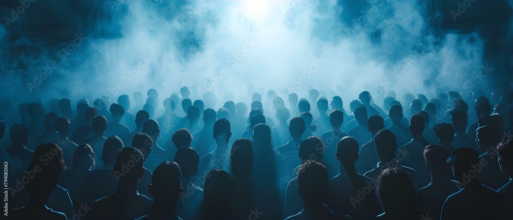 Top view abstract background of silhouettes in a crowd full screen ...