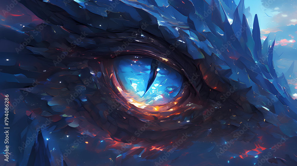 Fantasy blue dragon eye, background, wallpaper, 4k Stock Illustration ...