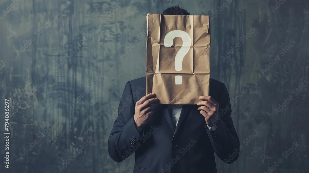 puzzled businessman confused professional wearing paper bag with ...