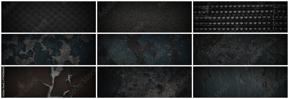 Set of dark panoramic background textures. Collection of wide textures ...