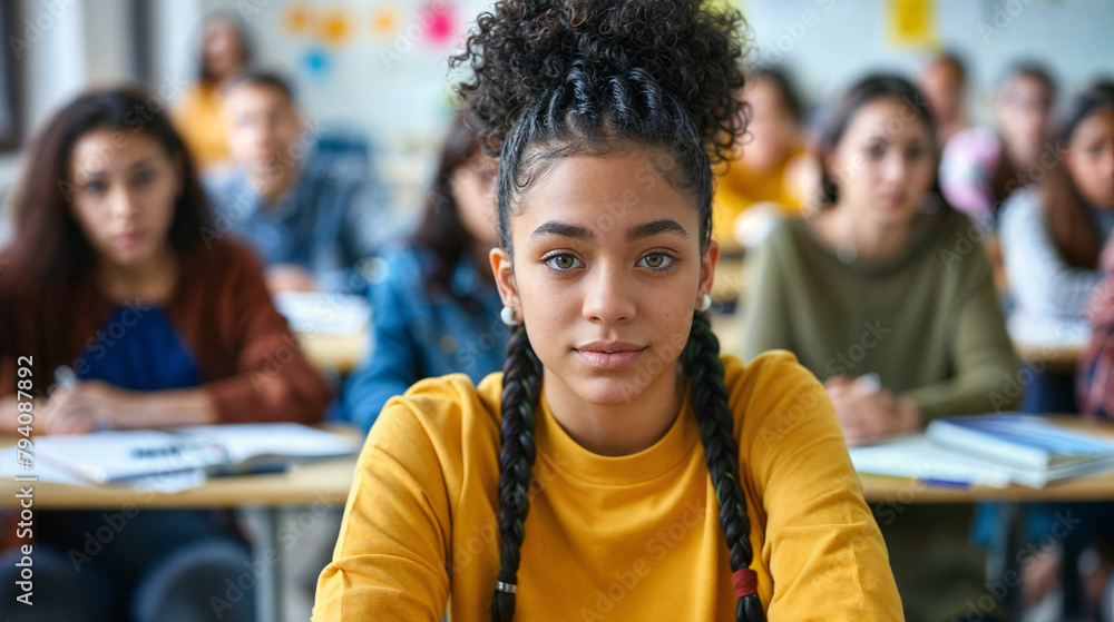 Student sitting in class. Education at school or university. Girl ...