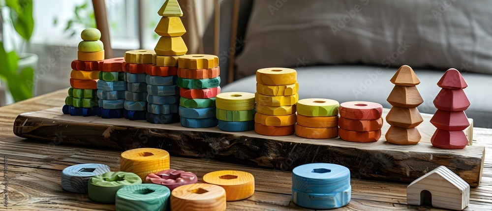 Colorful Wooden Toys on Table for Toddler Motor Skills: A Top-Down View ...