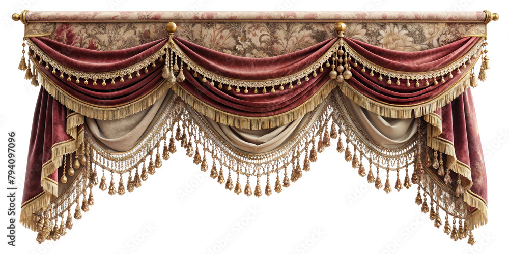 Beautiful curtain of a theater or a opera opening on a transparent ...