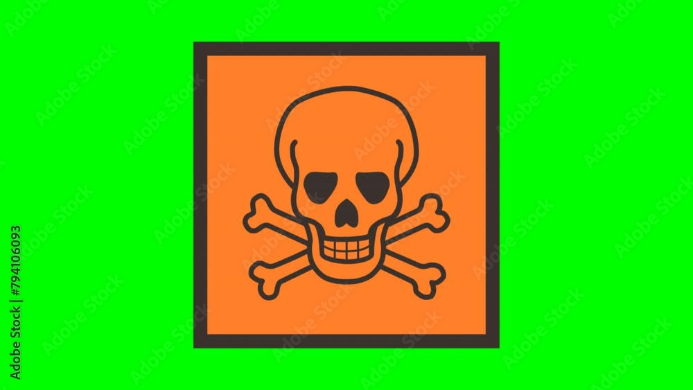 Appearance of an orange and black square sign with a skull and two ...
