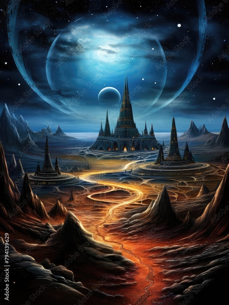 Design a visually captivating image of a surreal landscape on Earth ...