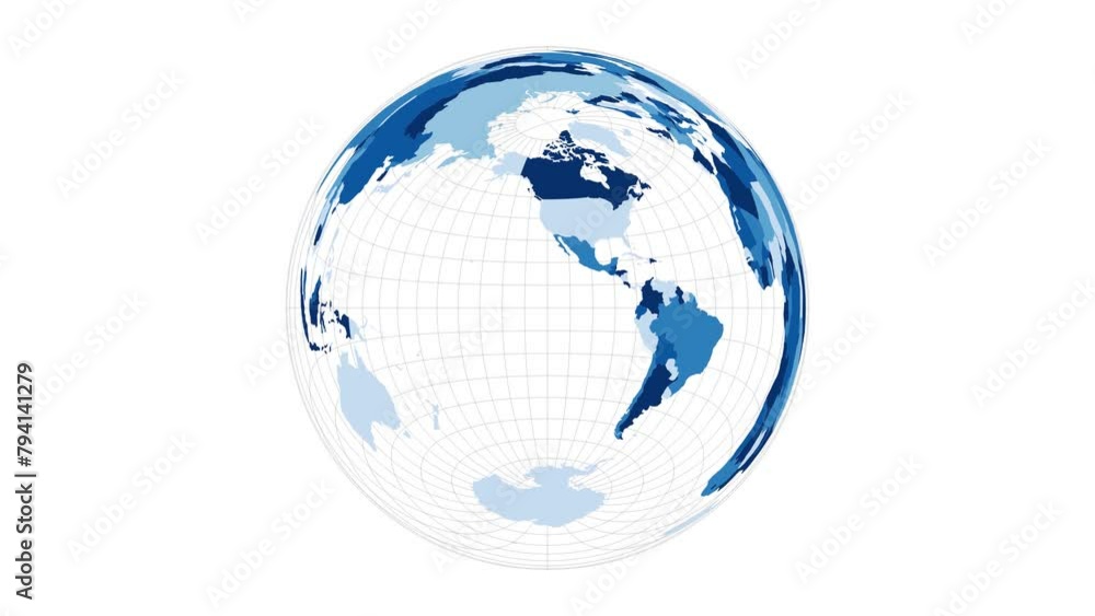 World map in Lambert azimuthal equal-area projection. Loopable rotating ...