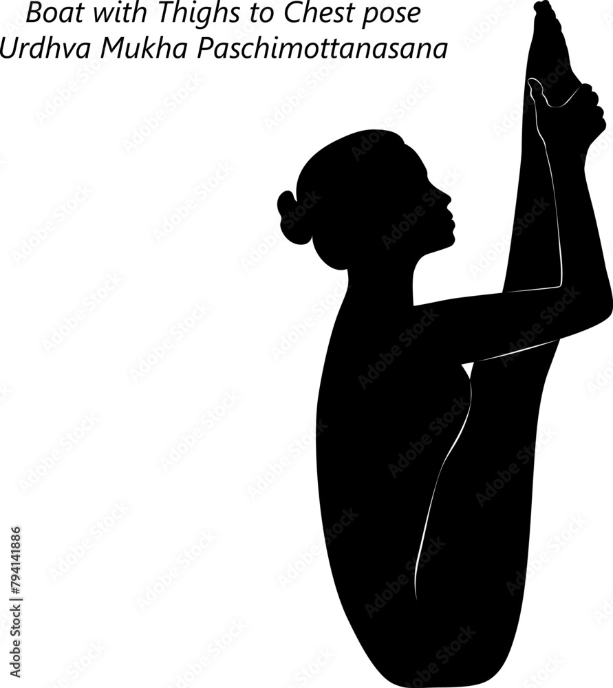 Silhouette of young woman practicing Urdhva Mukha Paschimottanasana ...