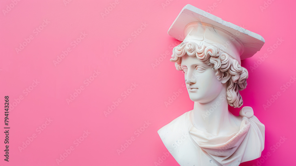 Graduation party invitation. White head bust of David wearing a ...